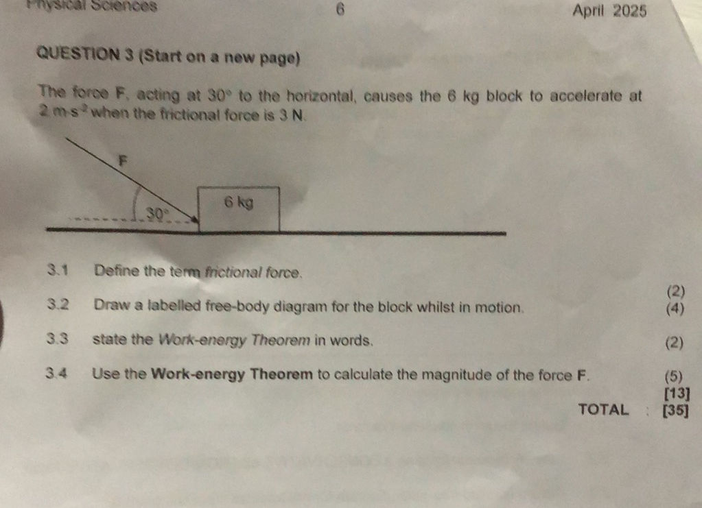 QUESTION 3 (Start on a new page) The force | StudyX