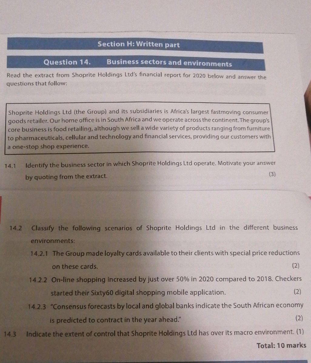 Question 14. Business sectors and | StudyX