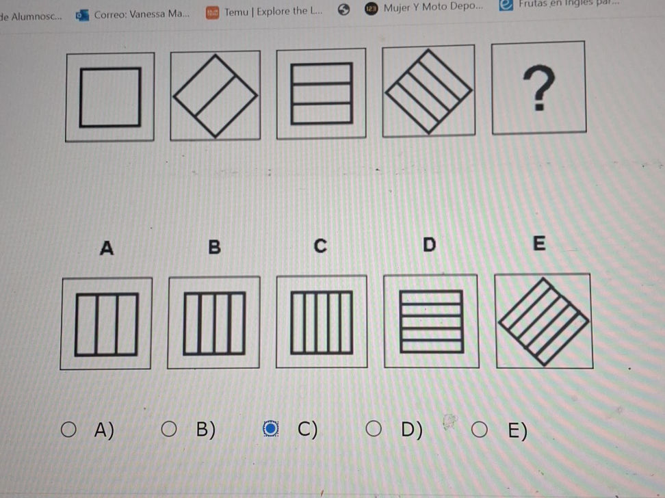 What is the next figure in the sequence? A) | StudyX