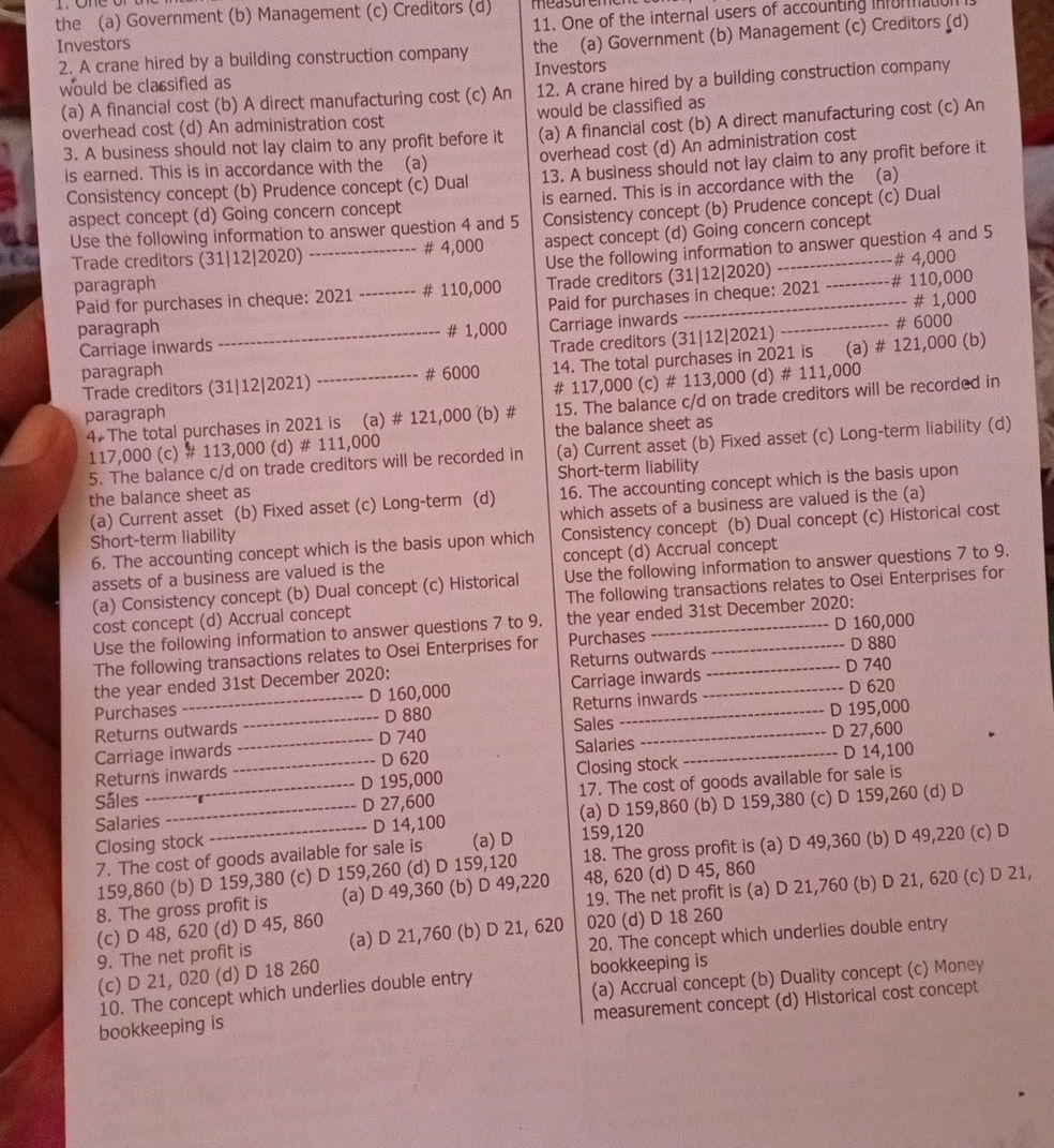 1. One of the internal users of accounting | StudyX