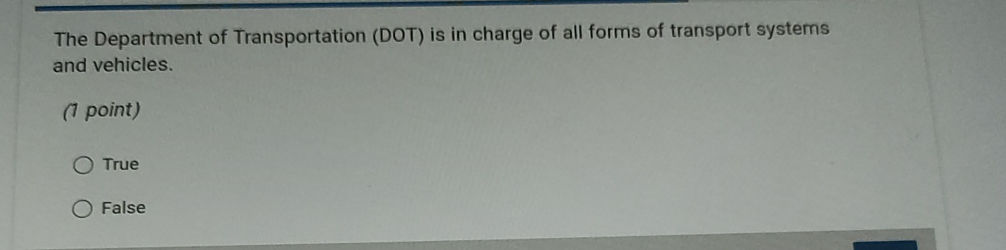 The Department of Transportation (DOT) is in | StudyX