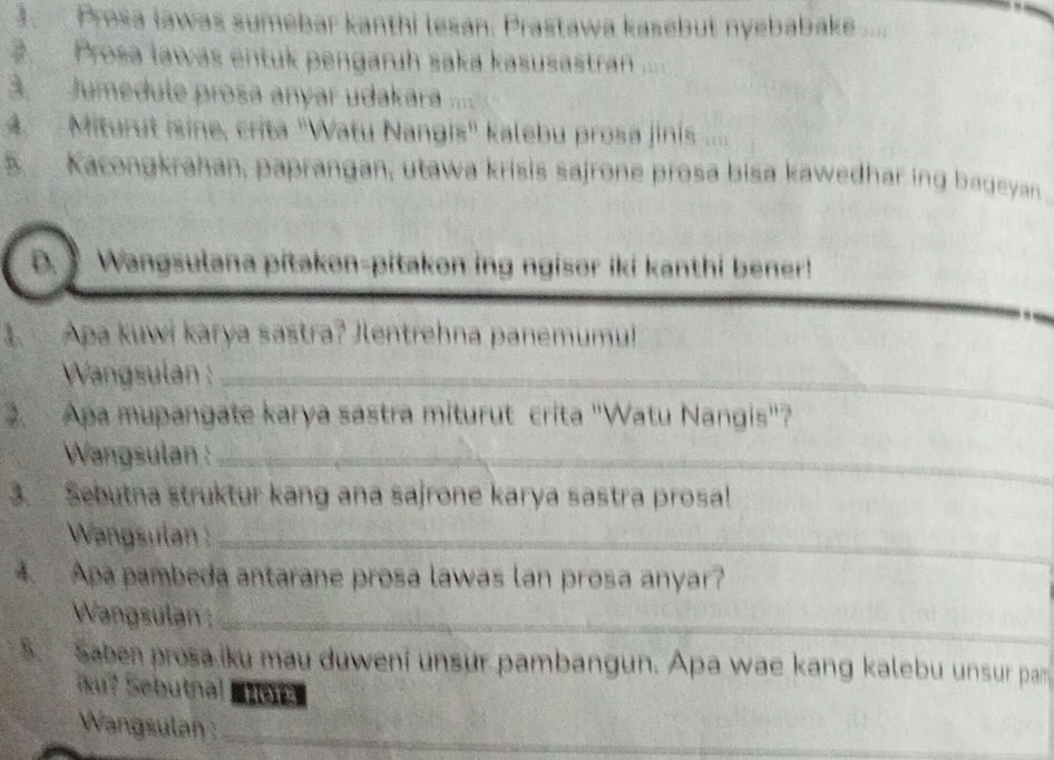 D. Wangsulana pitakon-pitakon ing ngisor iki | StudyX