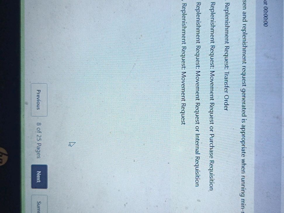 sen and replenishment request generated is | StudyX