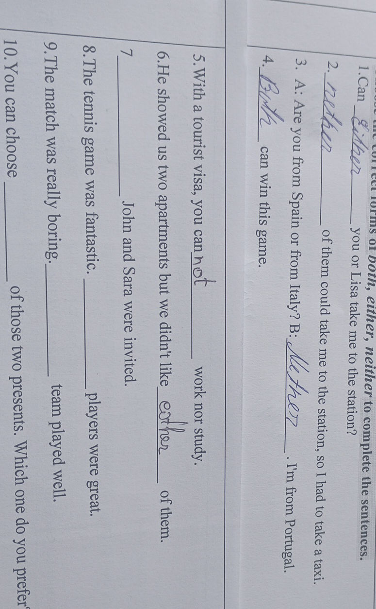 Choose the correct forms of both, either, | StudyX