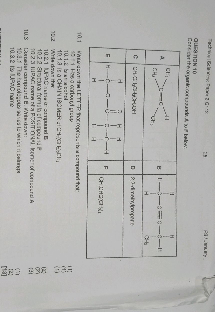 Consider the organic compounds A to F below. | StudyX