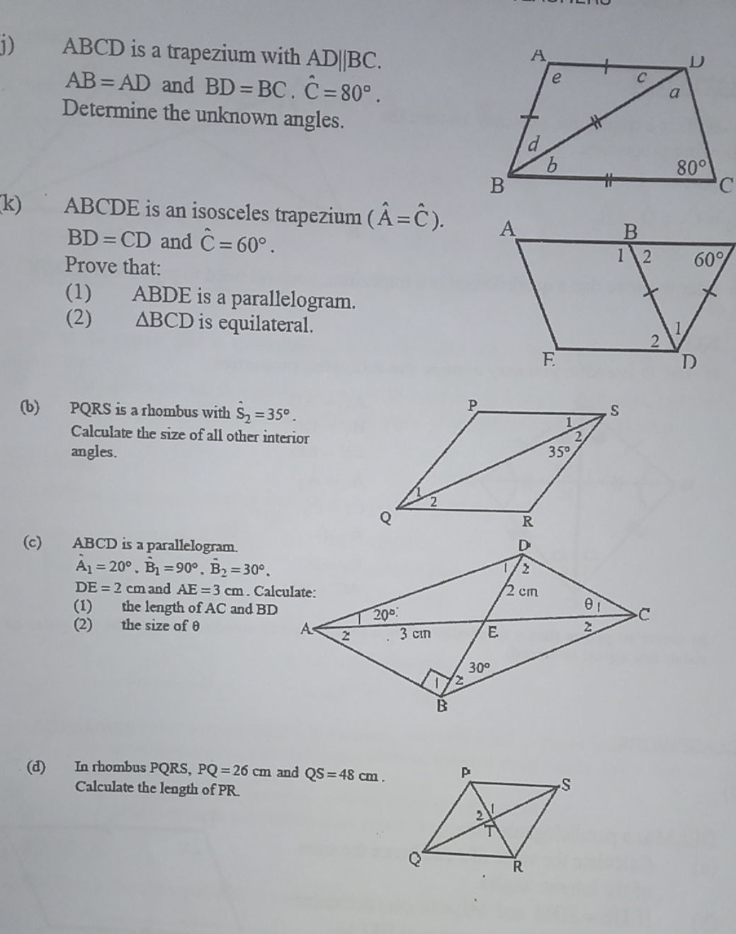 (j) ABCD is a trapezium with AD||BC. AB=AD | StudyX