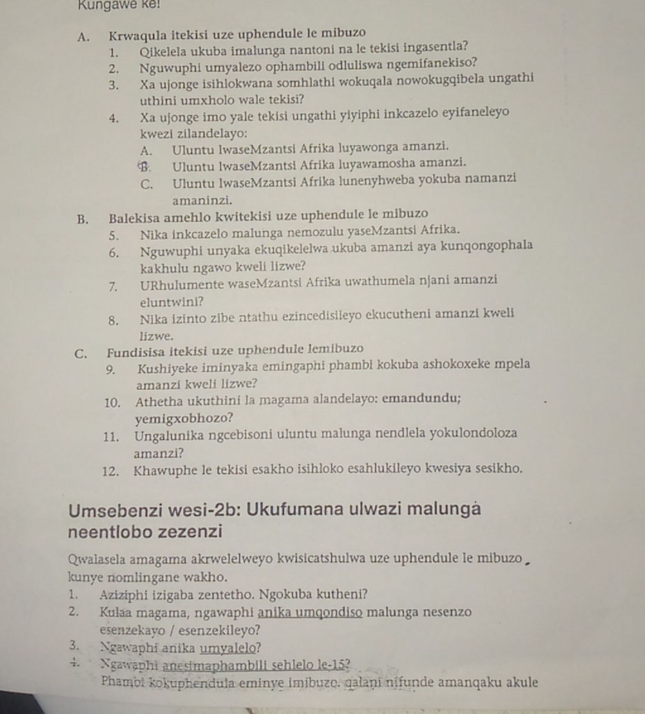 Krwaqula itekisi uze uphendule le mibuzo 1. | StudyX