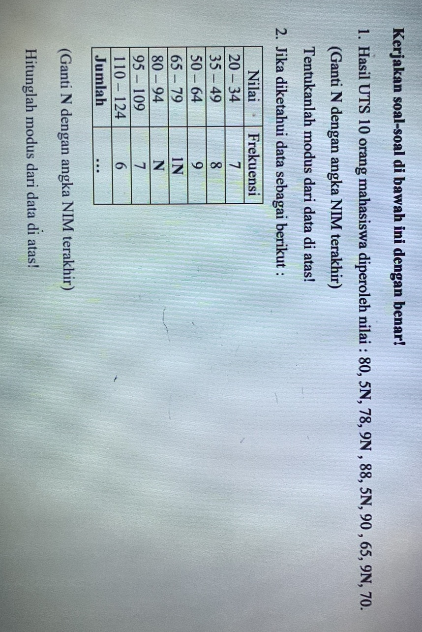 1. Hasil UTS 10 orang mahasiswa diperoleh | StudyX