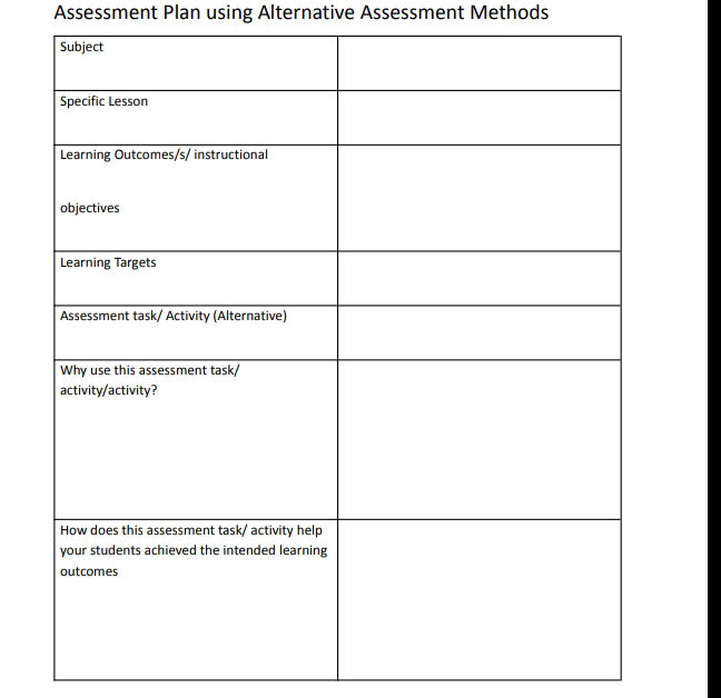 Assessment Plan using Alternative Assessment | StudyX