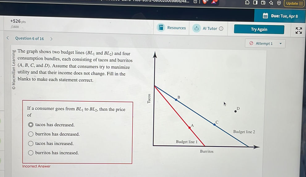 The graph shows two budget lines (BL₁ and | StudyX