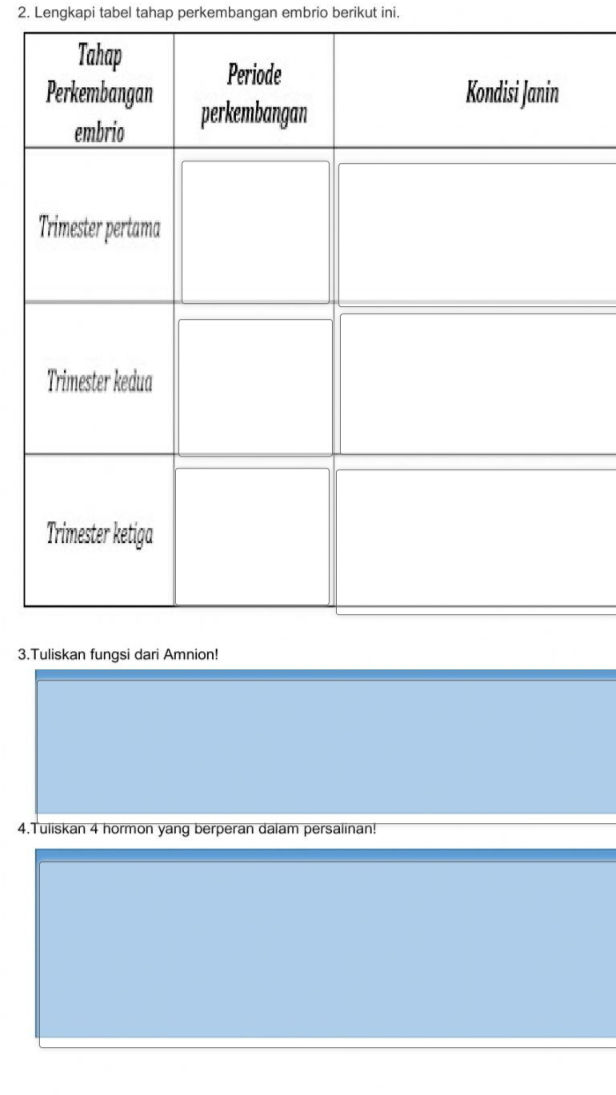 2. Lengkapi tabel tahap perkembangan embrio | StudyX