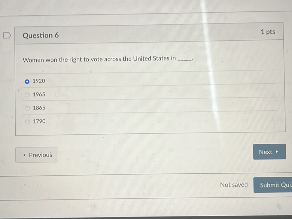 Question 6 Women won the right to vote | StudyX