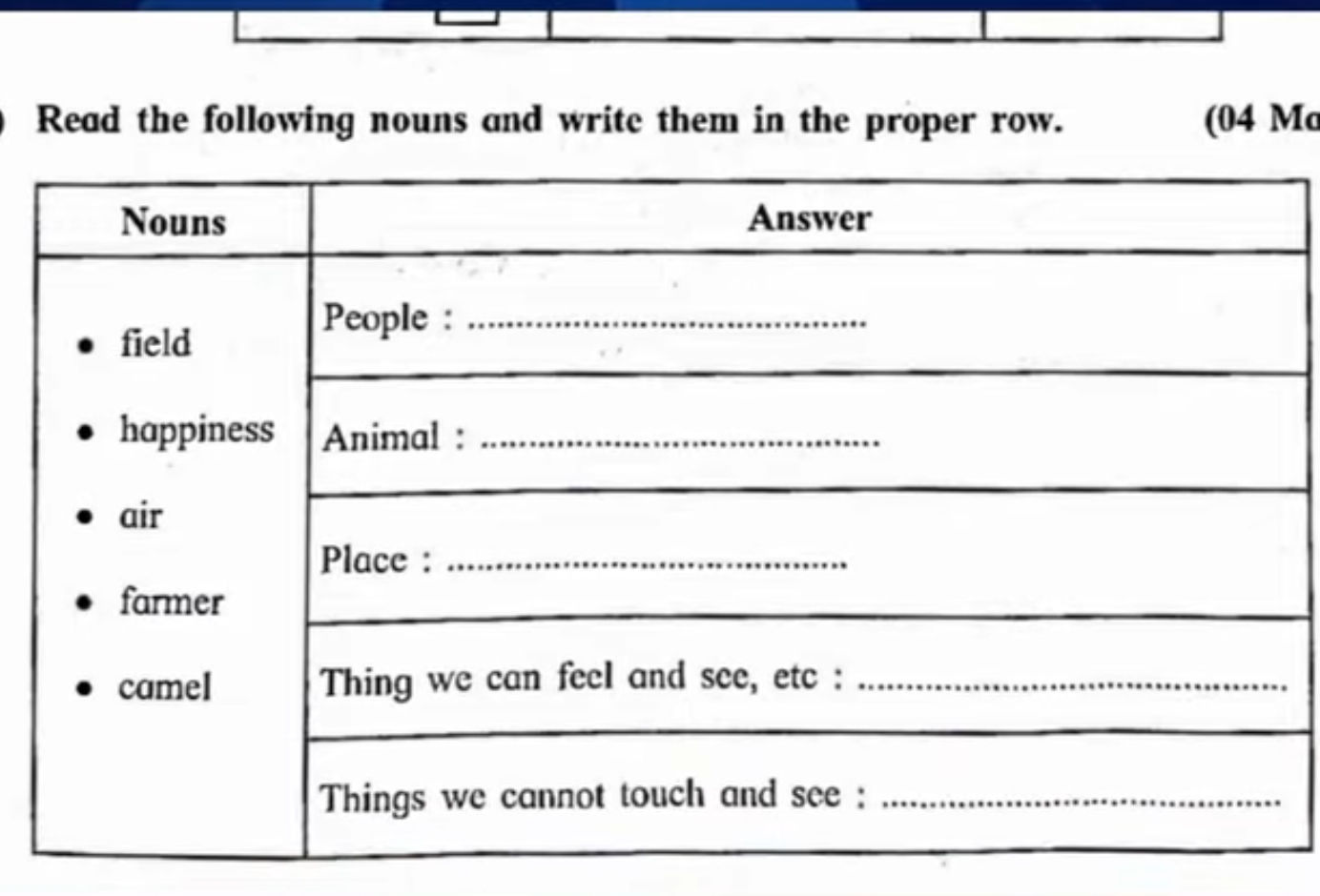 Read the following nouns and write them in | StudyX