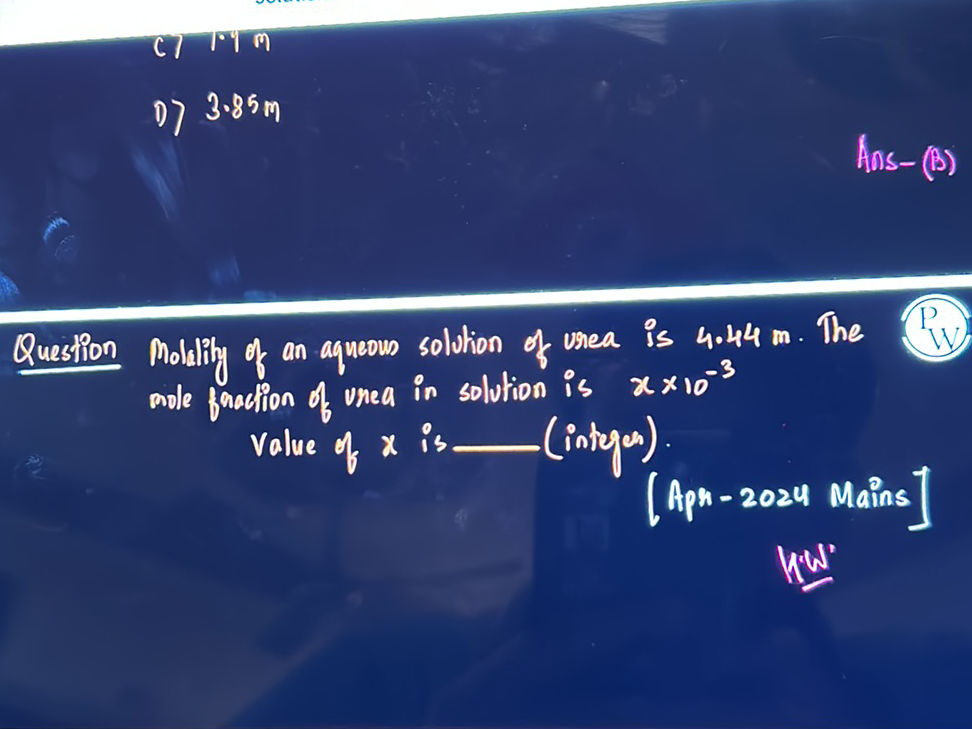Molality of an aqueous solution of urea is | StudyX