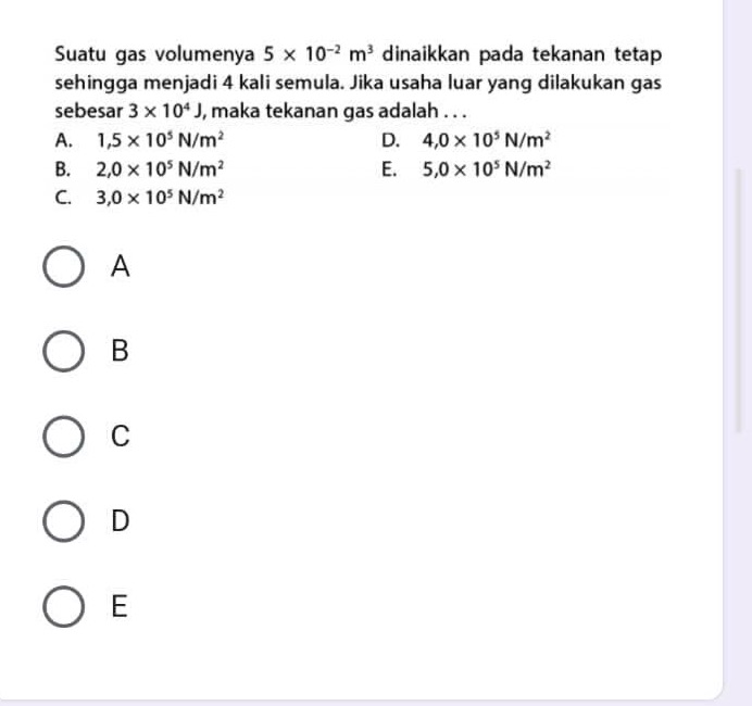 Suatu gas volumenya $5 10^{-2} m^3$ | StudyX