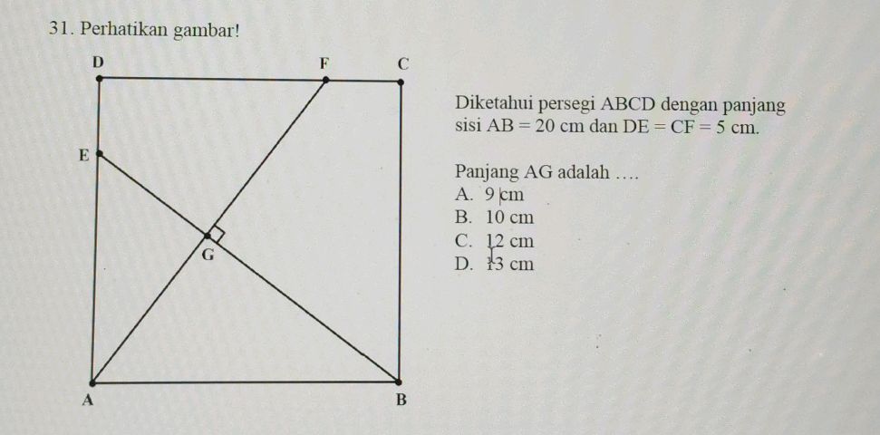 31. Perhatikan gambar! Diketahui persegi | StudyX
