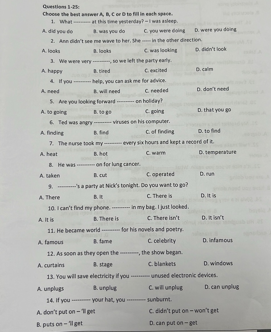 Questions 1-25: Choose the best answer A, B, | StudyX