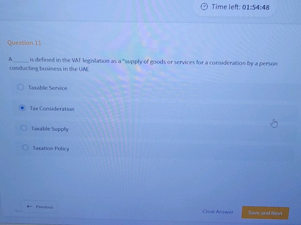 Question 11 A ____ is defined in the VAT | StudyX