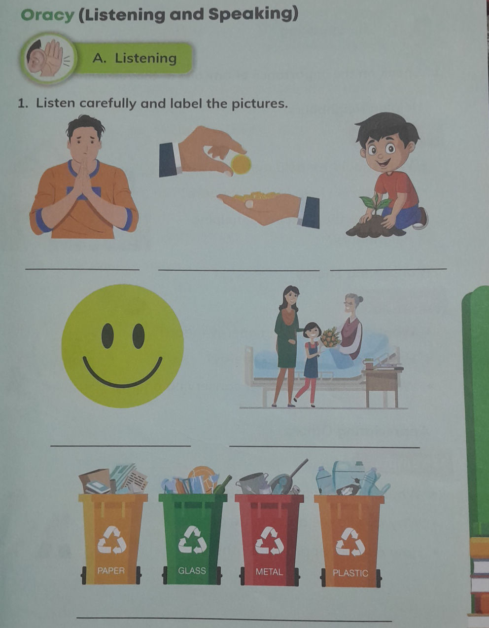 1. Listen carefully and label the pictures. | StudyX
