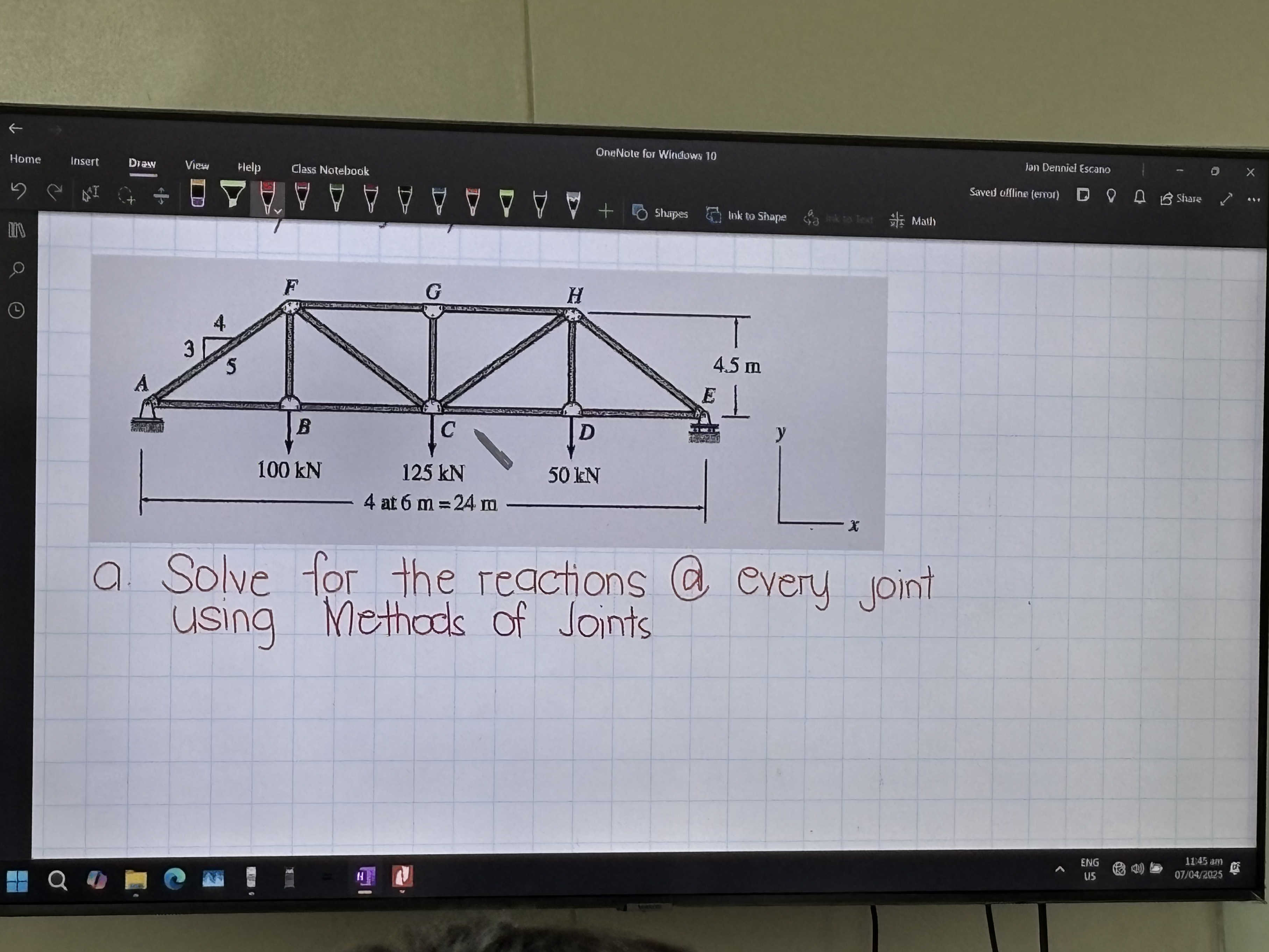 a. Solve for the reactions @ every joint | StudyX
