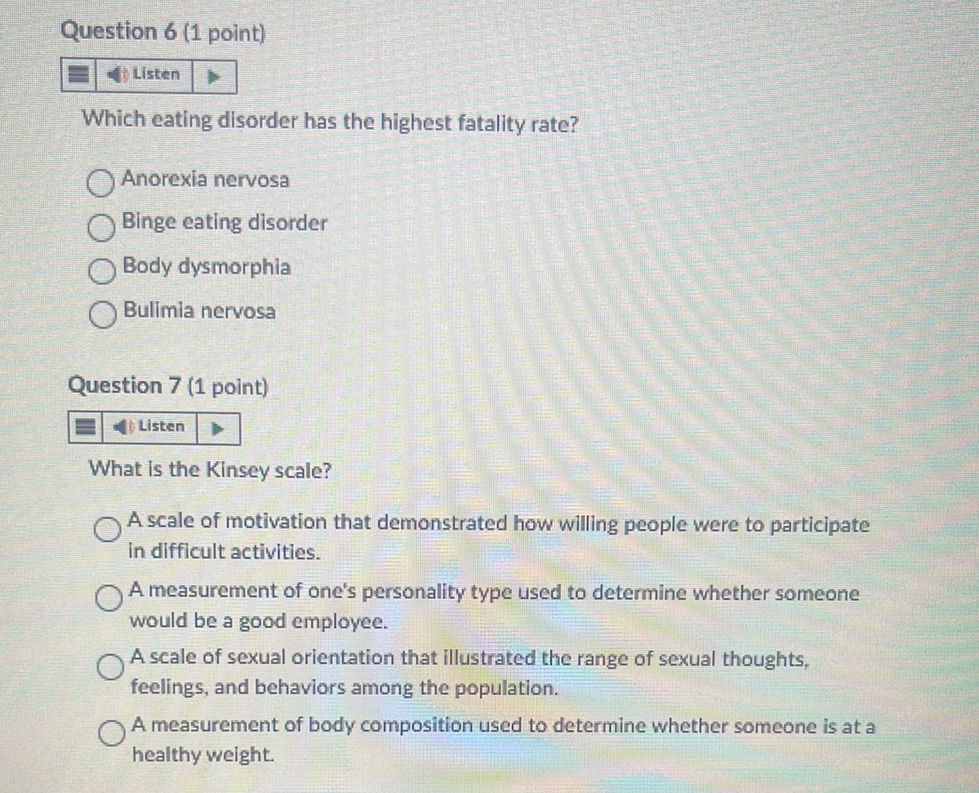 Question 6 (1 point) Which eating disorder | StudyX