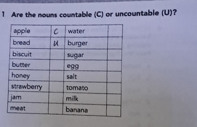 1 Are the nouns countable (C) or uncountable | StudyX
