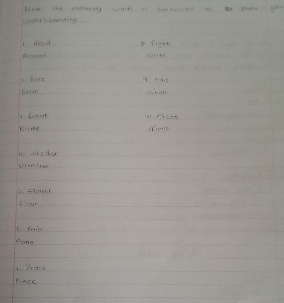 Write the following words in sentences to