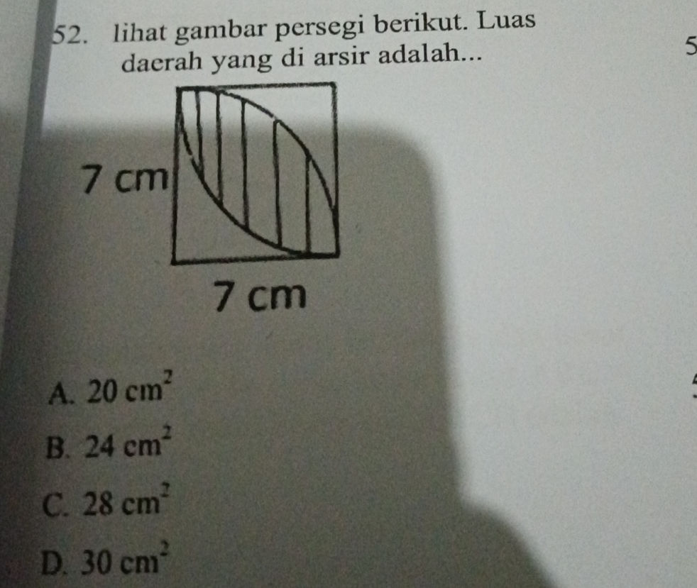 52. lihat gambar persegi berikut. Luas | StudyX