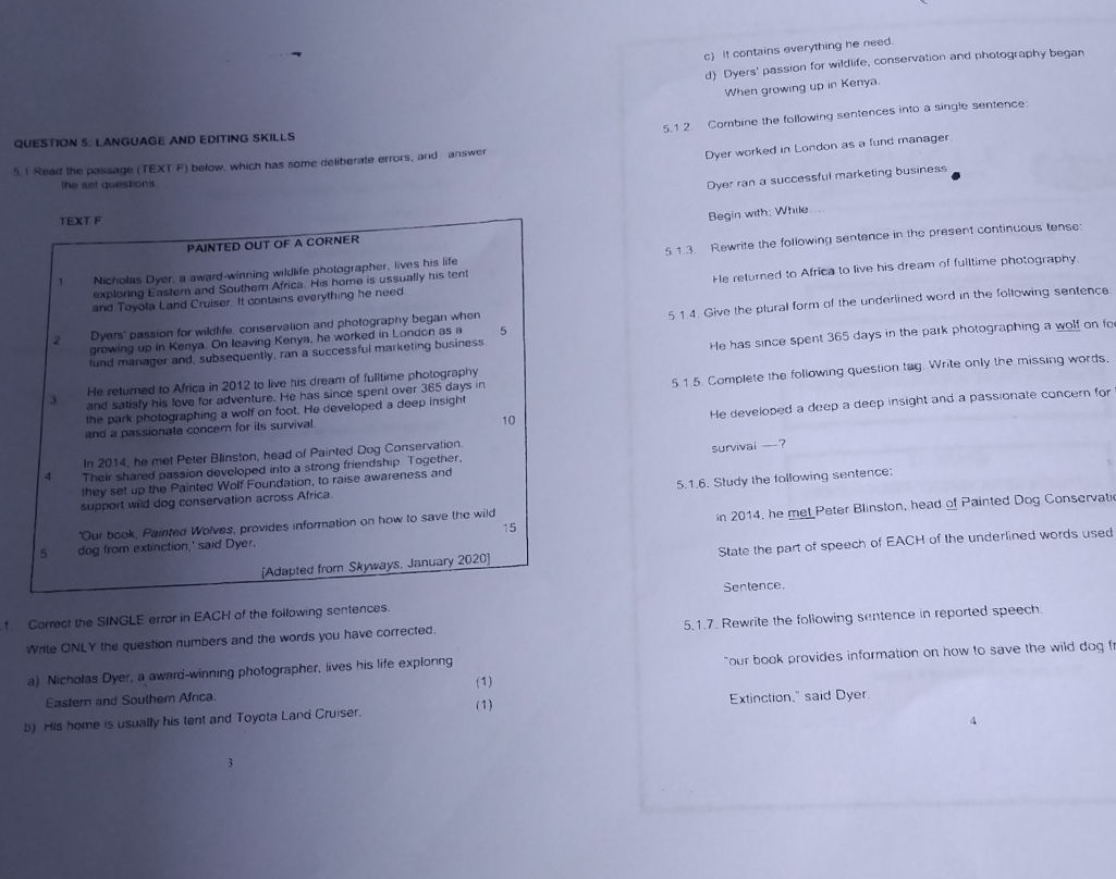 5.1 Correct the SINGLE error in EACH of the | StudyX