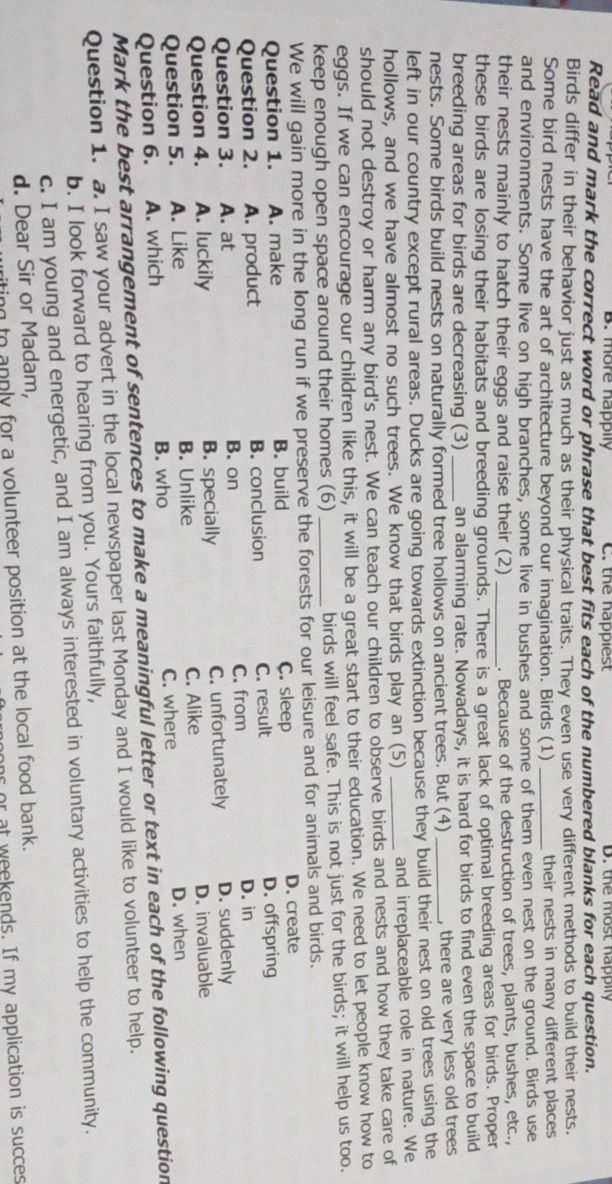 Read and mark the correct word or phrase | StudyX