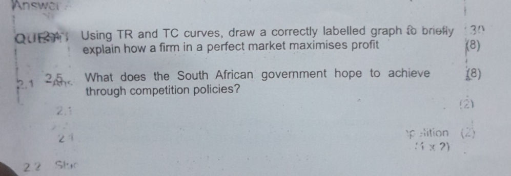 Using TR and TC curves, draw a correctly | StudyX