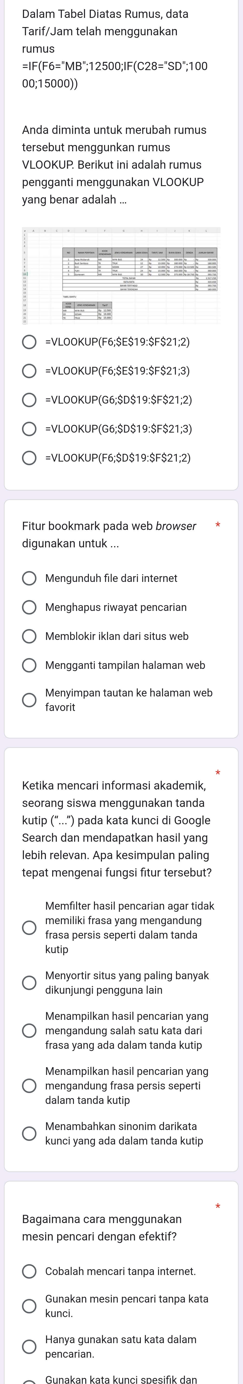 Dalam Tabel Diatas Rumus, data Tarif/Jam | StudyX