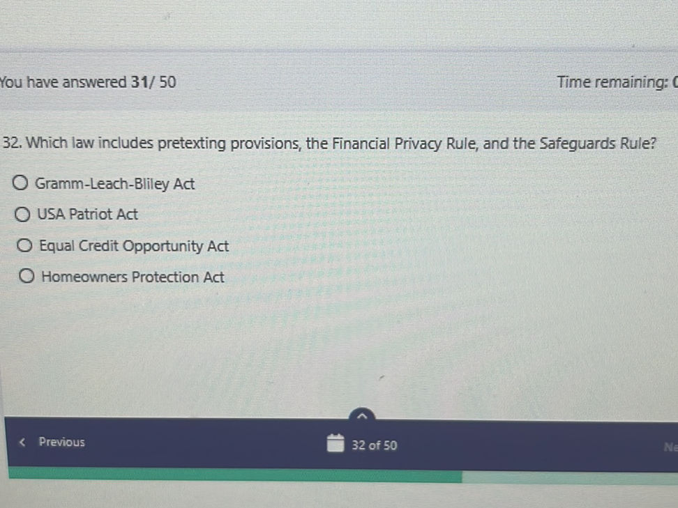 32. Which law includes pretexting | StudyX