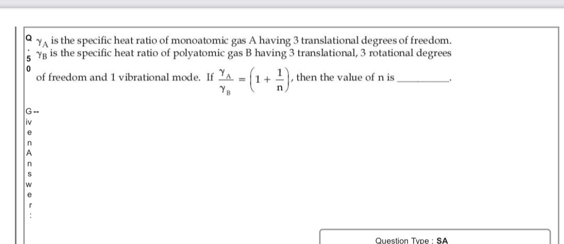 $ _A$ is the specific heat ratio of | StudyX