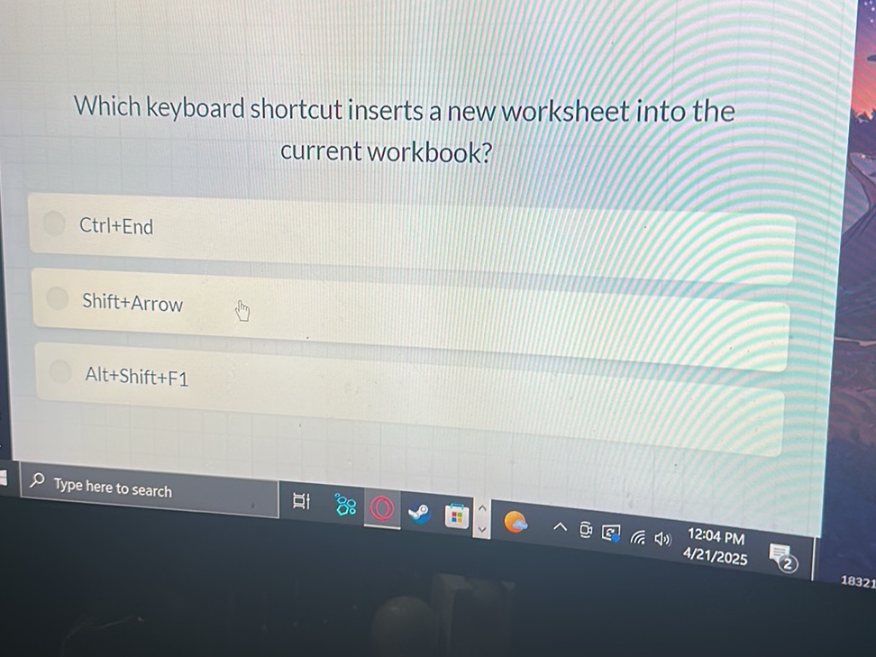 Which keyboard shortcut inserts a new | StudyX