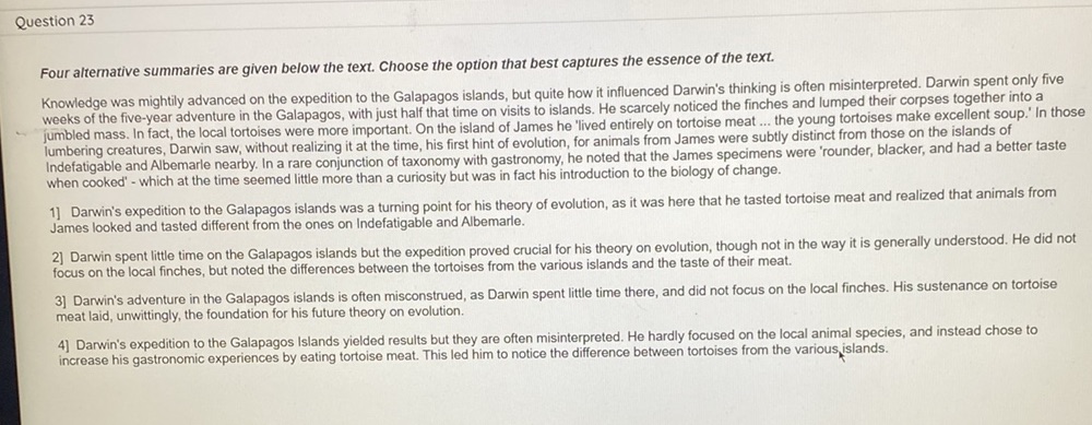 Question 23 Four alternative summaries are | StudyX
