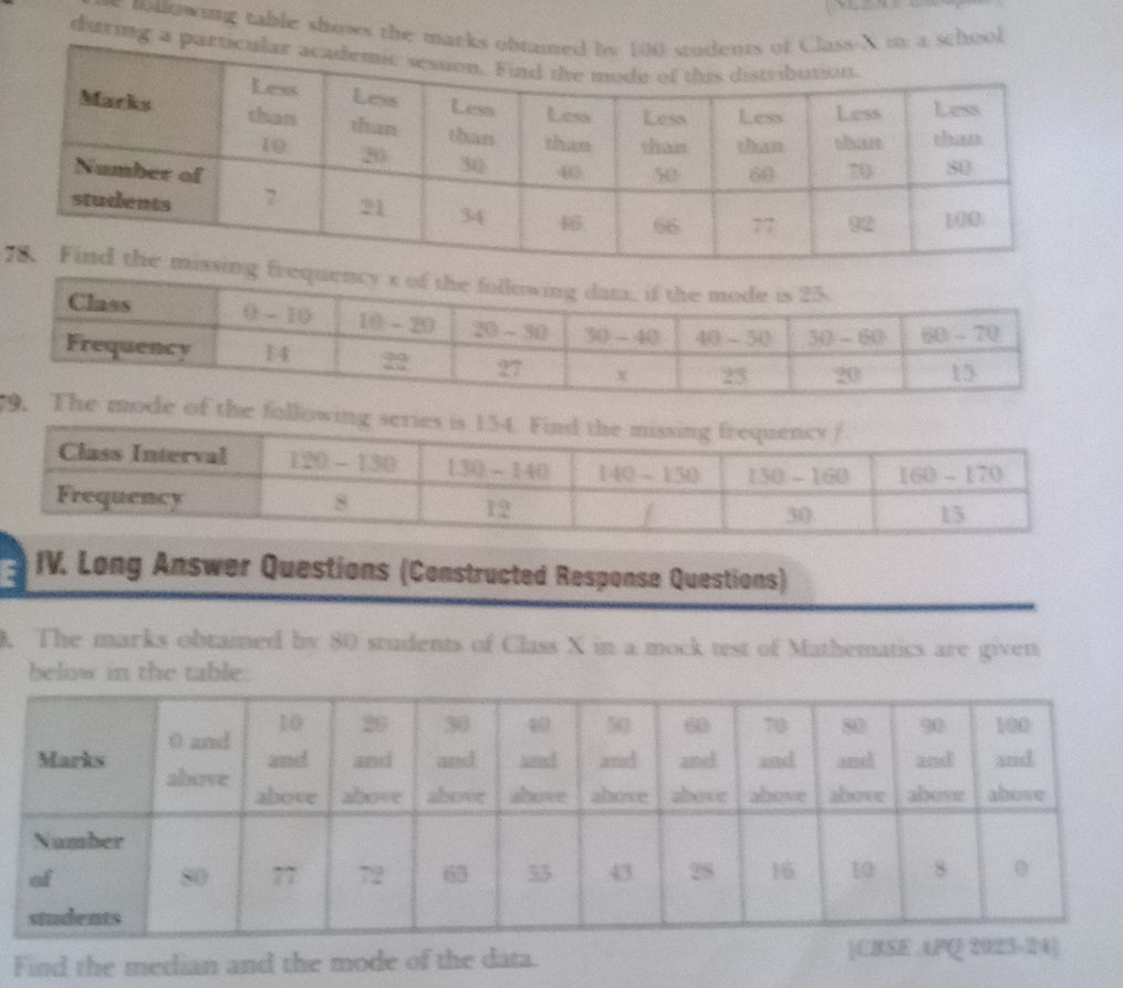 The following table shows the marks obtained | StudyX