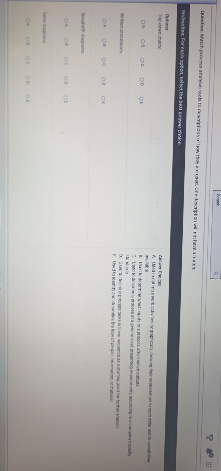 Question: Match process analysis tools to | StudyX