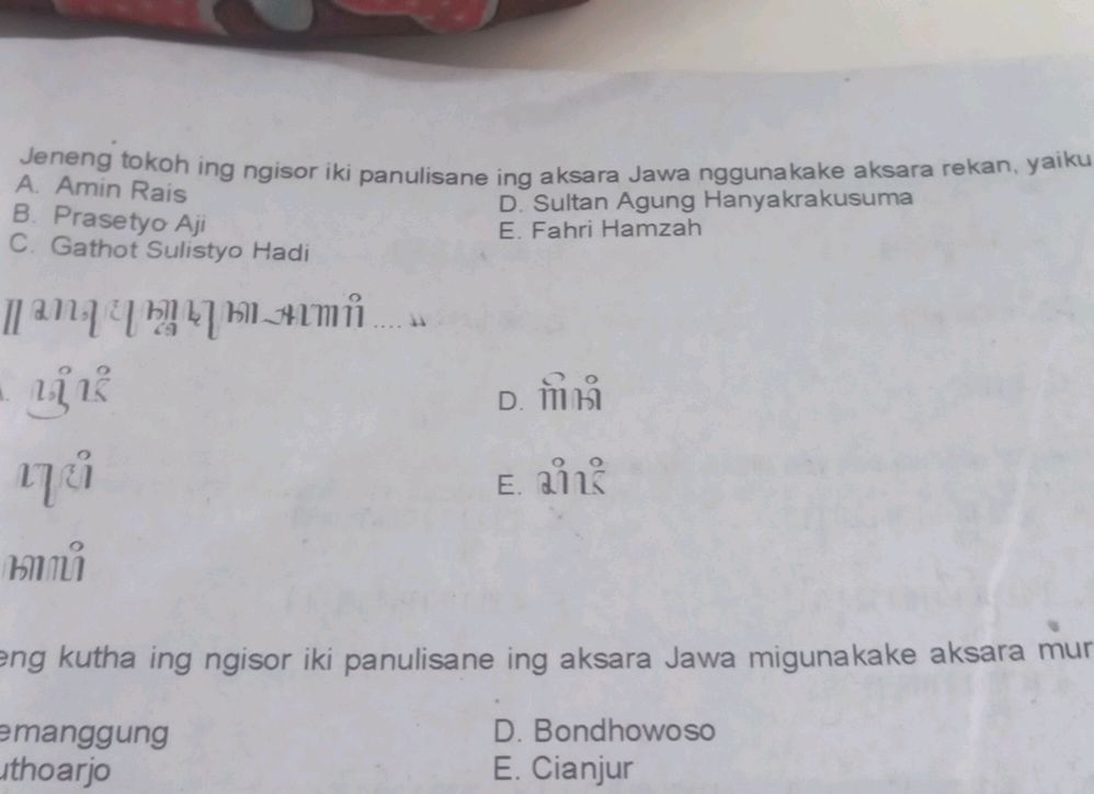 Jeneng tokoh ing ngisor iki panulisane ing | StudyX