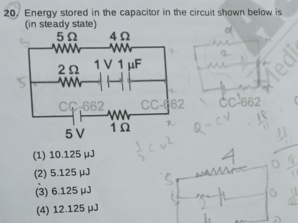 20. Energy stored in the capacitor in the | StudyX