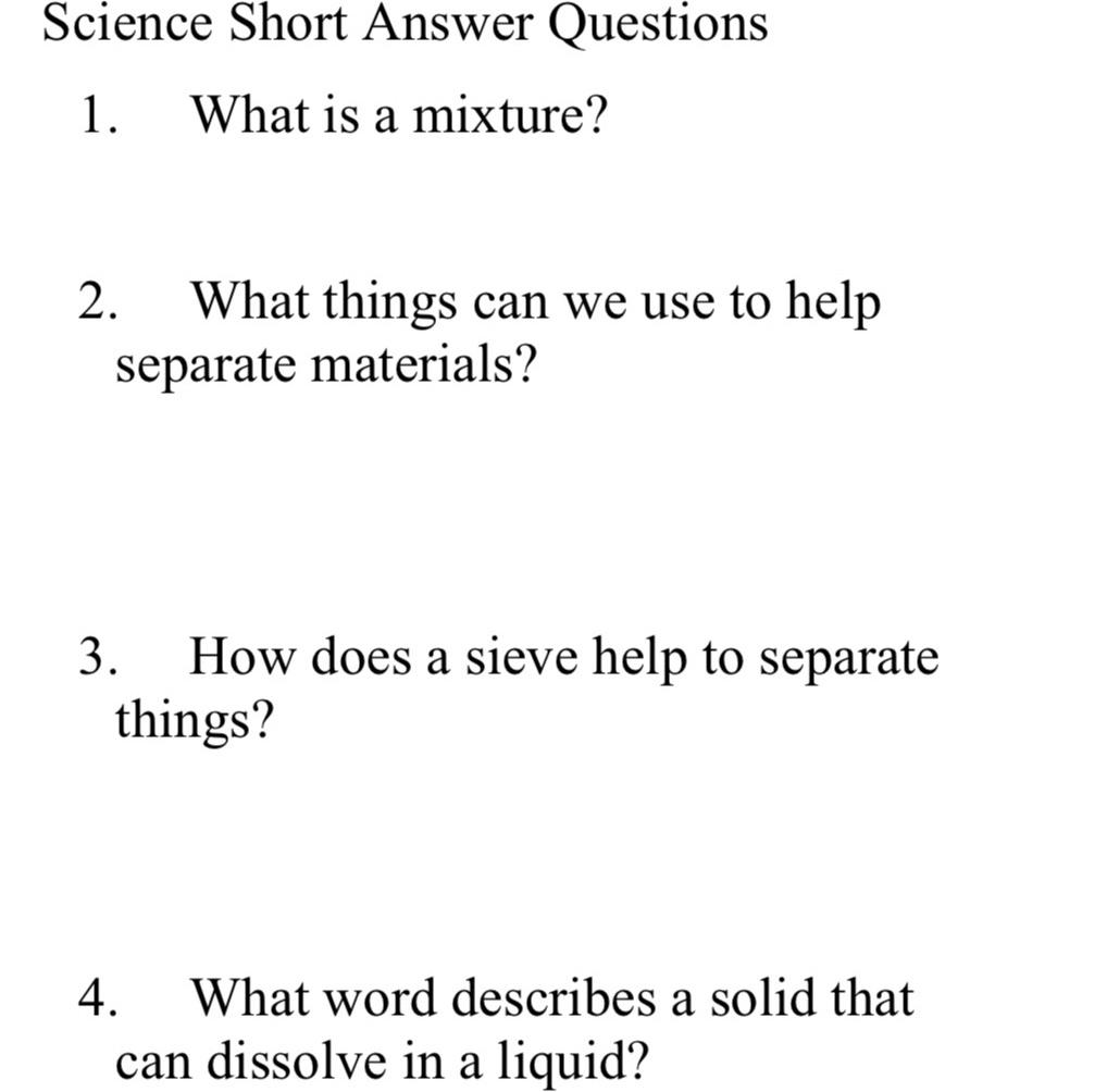 Science Short Answer Questions 1. What is a | StudyX
