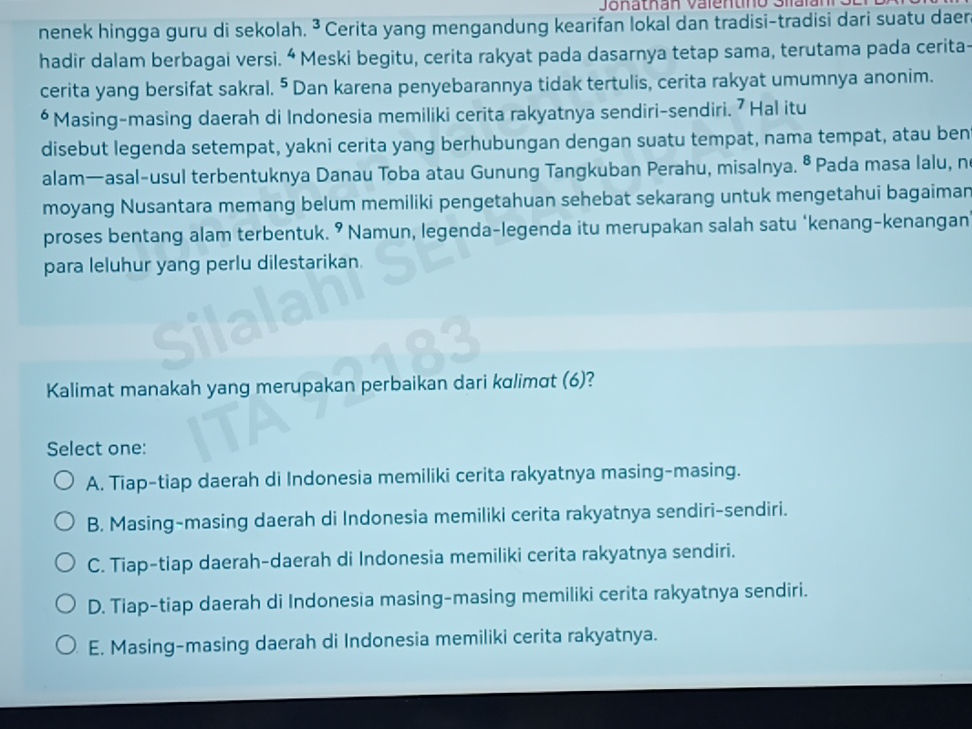 Kalimat manakah yang merupakan perbaikan | StudyX