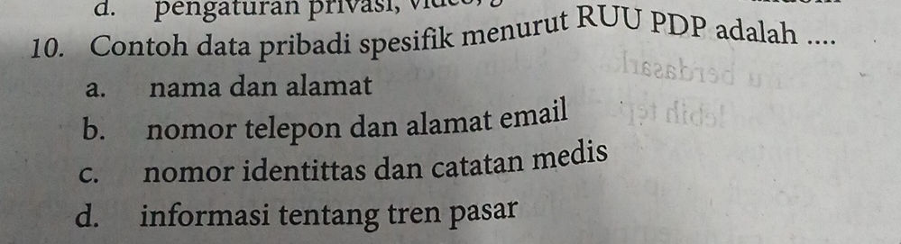 10. Contoh data pribadi spesifik menurut RUU | StudyX