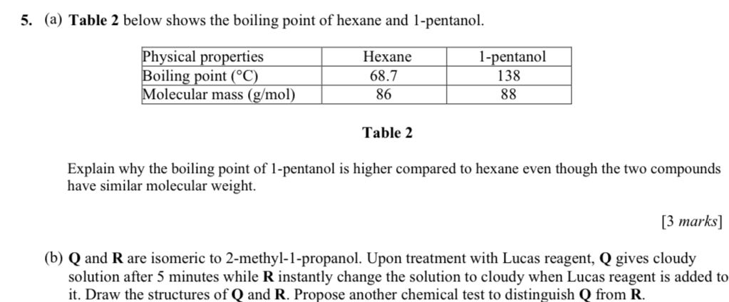 5. (a) Table 2 below shows the boiling point | StudyX