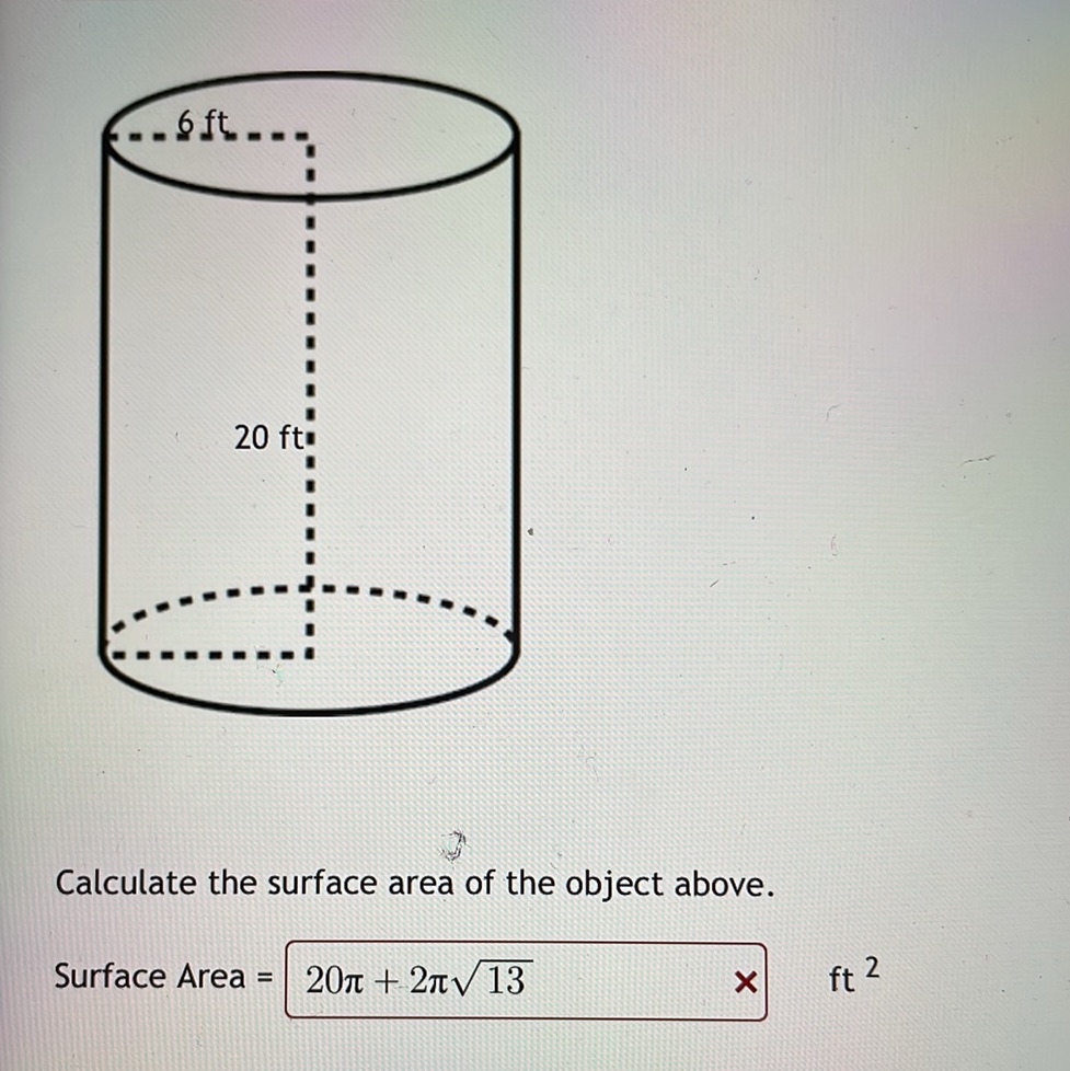 Calculate the surface area of the object | StudyX
