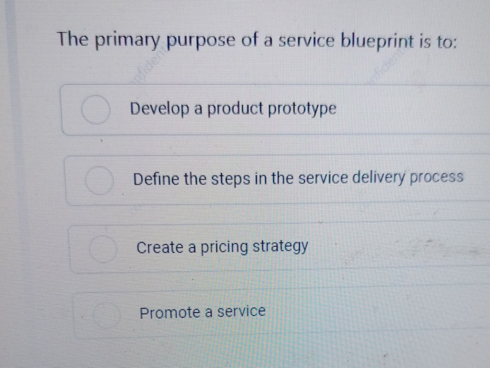 The primary purpose of a service blueprint | StudyX