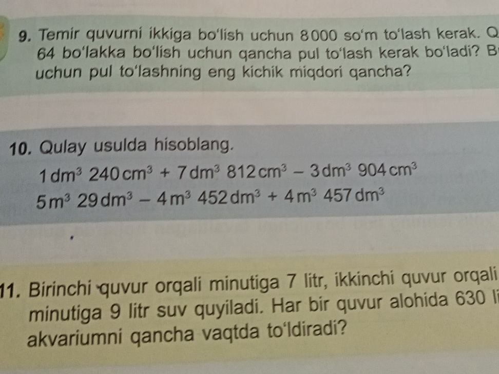 9. Temir quvurni ikkiga bo'lish uchun 8000 | StudyX
