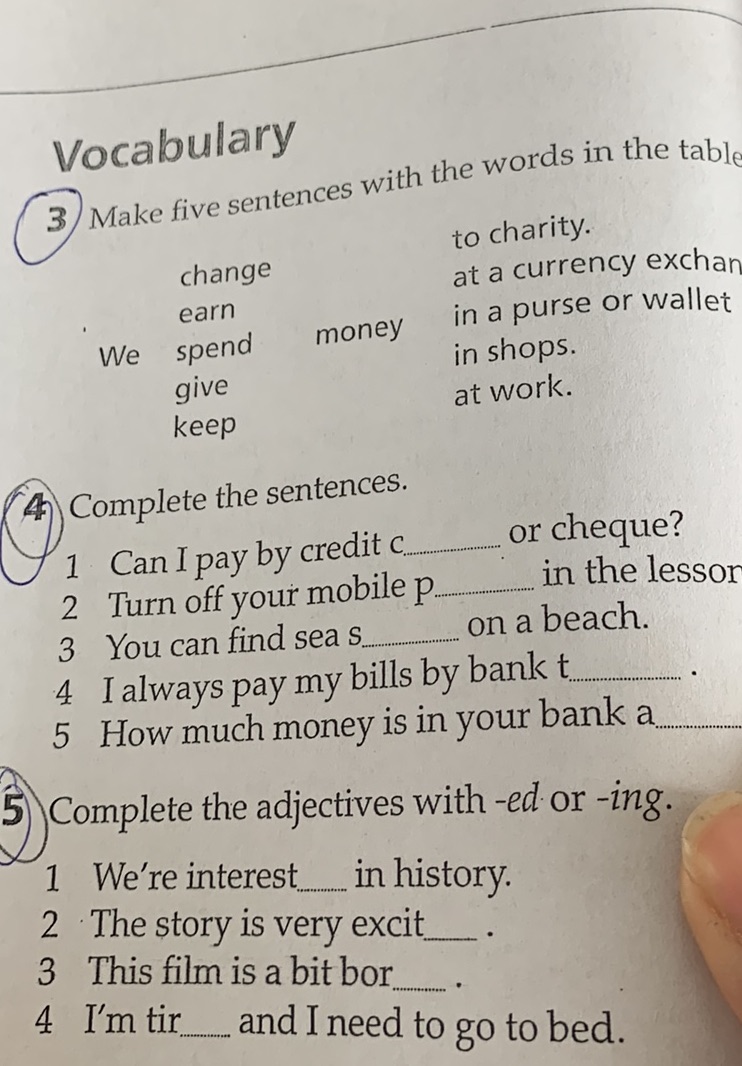 3 Make five sentences with the words in the | StudyX
