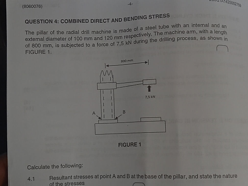 QUESTION 4: COMBINED DIRECT AND BENDING | StudyX