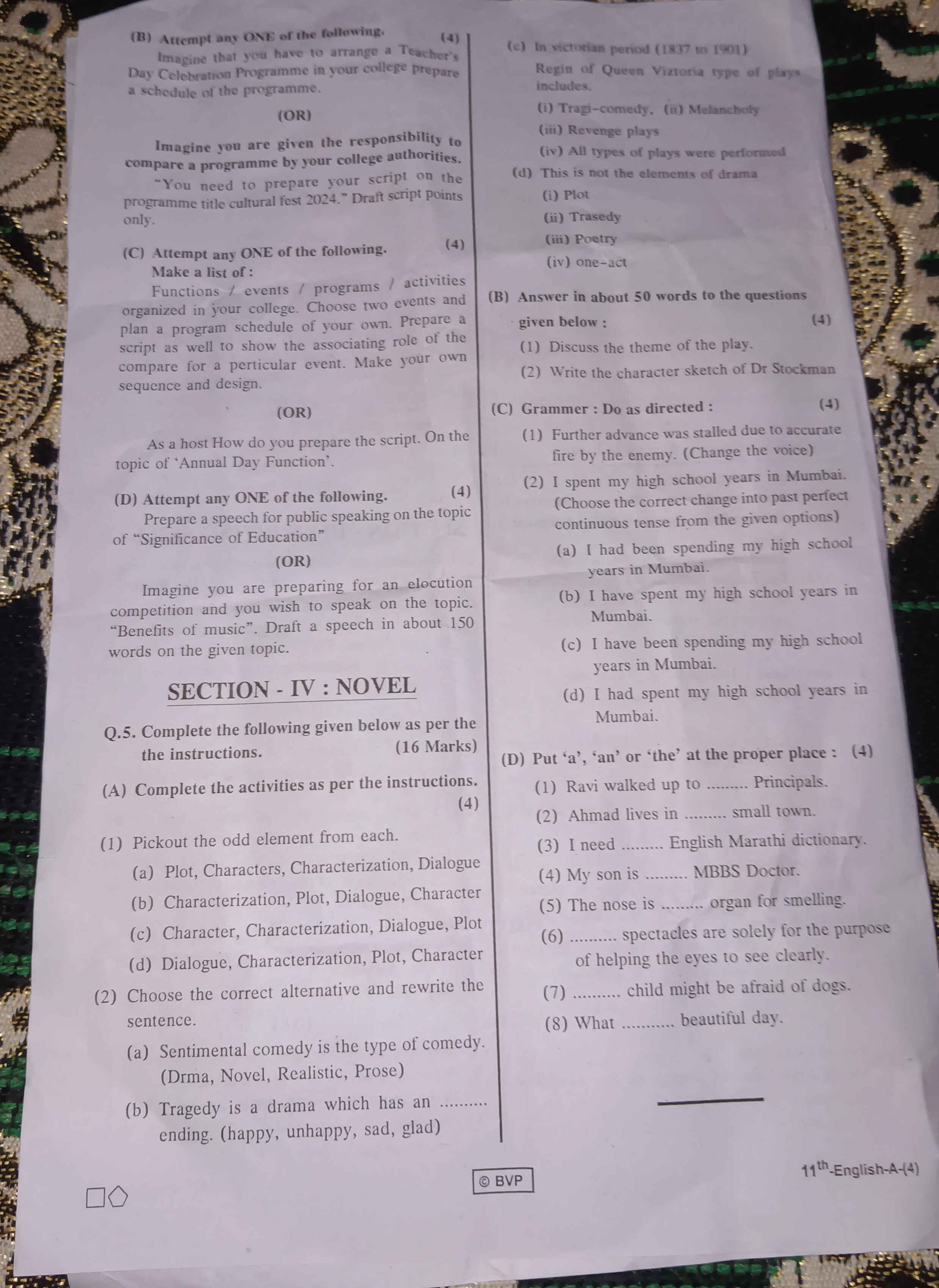 (A) Complete the activities as per the | StudyX